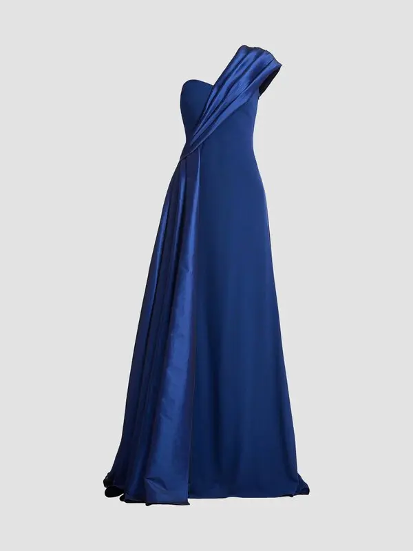 Tadashi Shoji One-shoulder Taffeta-trim Crepe Gown - Navy