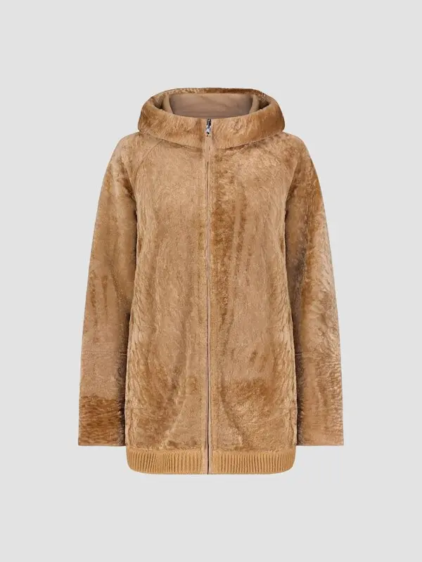 Gorski Reversible Textured Shearling Lamb Zip Parka With Ribbed Hem - Latte