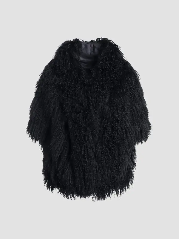 Gorski Lamb Stole With Grosgrain Ribbon - Black