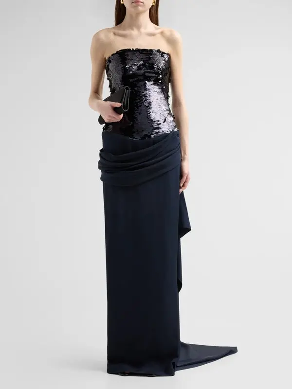 Prabal Gurung Strapless Sequin & Draped Crepe Gown