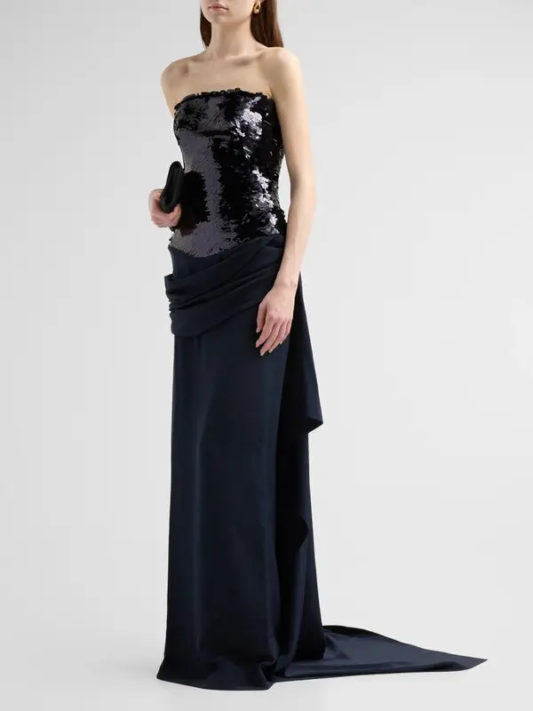 Prabal Gurung Strapless Sequin & Draped Crepe Gown