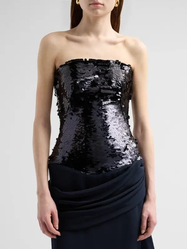 Prabal Gurung Strapless Sequin & Draped Crepe Gown