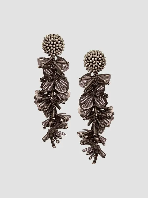 Oscar De La Renta 24k--plated & Beaded Clip-on Drop Earrings - Slate