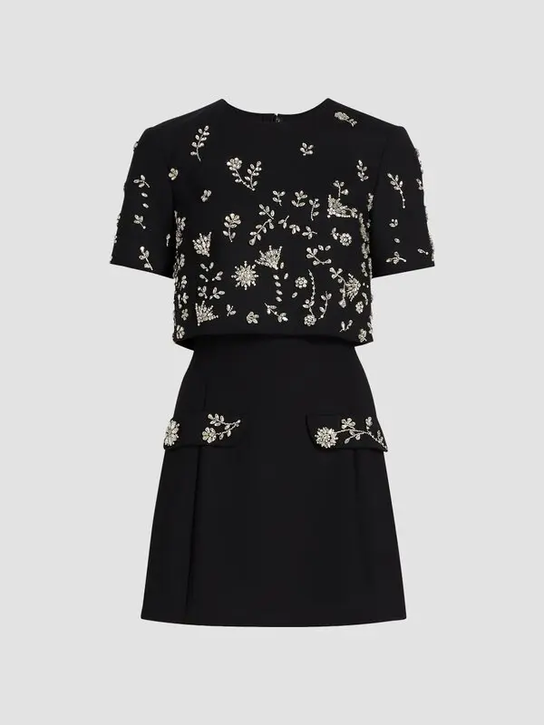 Oscar De La Renta Crystal Floral-embroidered Cocktail Minidress & Top Set - Black
