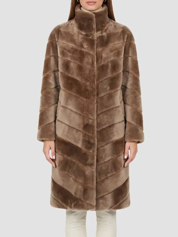 Gorski Reversible Merino Shearling Lamb Chevron Short Coat - Camel