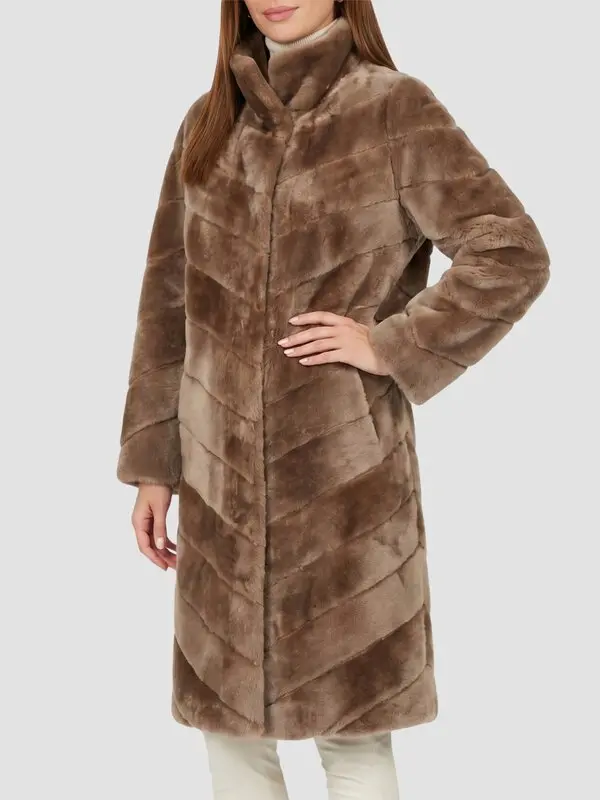 Gorski Reversible Merino Shearling Lamb Chevron Short Coat - Camel