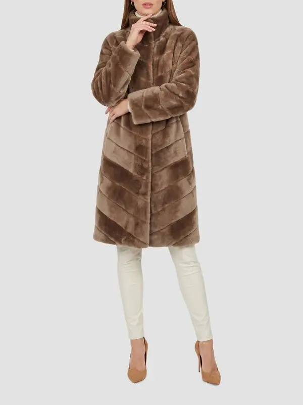 Gorski Reversible Merino Shearling Lamb Chevron Short Coat - Camel