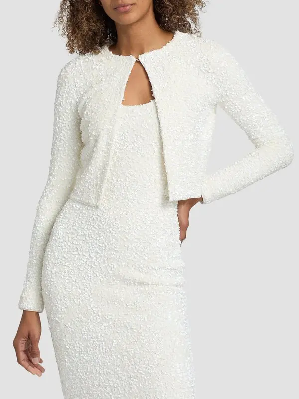 Adam Lippes Raya Sequined Knit Crop Cardigan - Ivory