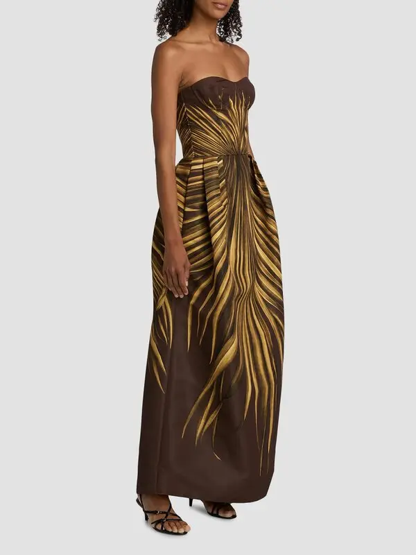 Oscar De La Renta Palm Faille Sleeveless Bustier Gown