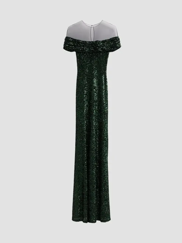 Naeem Khan Off-the-shoulder Illusion Stretch Sequin Gown