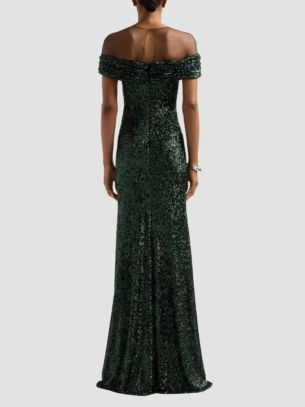 Naeem Khan Off-the-shoulder Illusion Stretch Sequin Gown