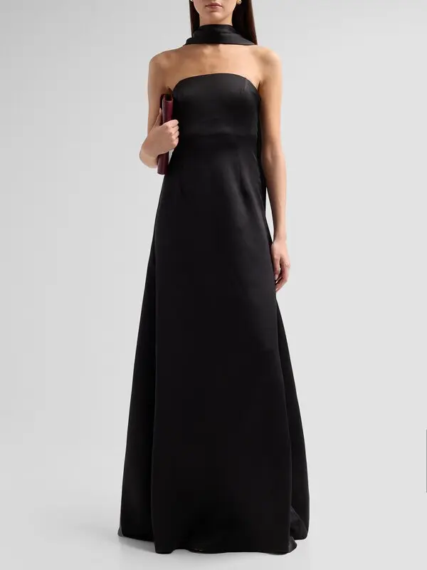 Ramy Brook Karma Satin Scarf Gown - Black