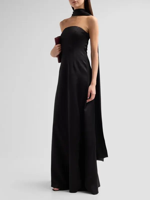Ramy Brook Karma Satin Scarf Gown - Black