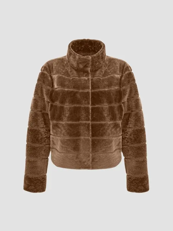Gorski Reversible Textured Shearling Lamb Jacket - Camel