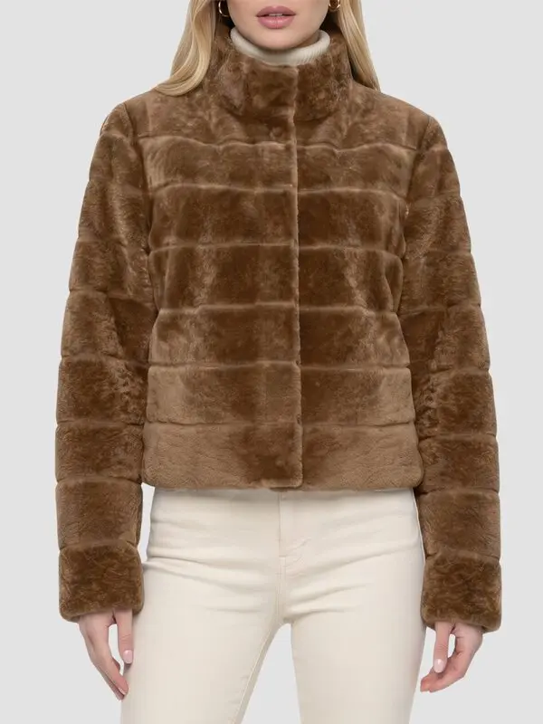 Gorski Reversible Textured Shearling Lamb Jacket - Camel