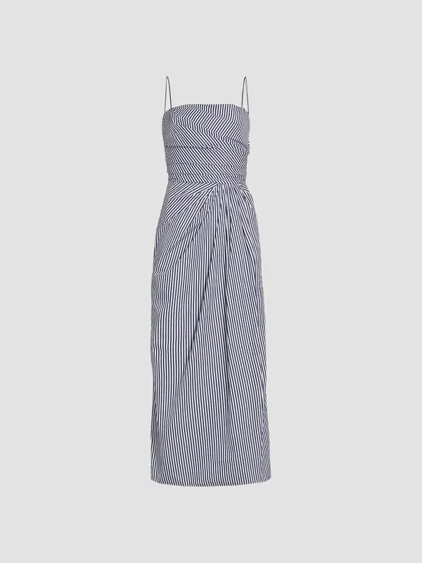 Adam Lippes Cari Stripe Poplin Midi-dress - Navy White