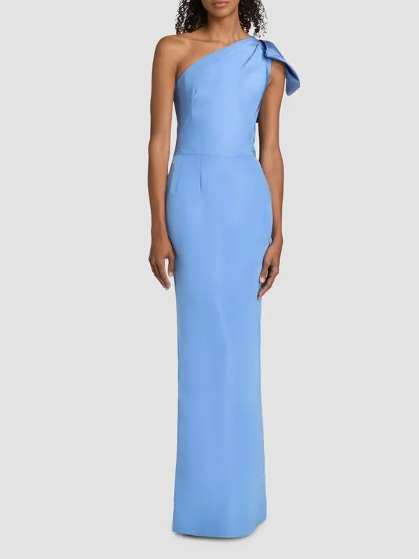 Oscar De La Renta Silk One-shoulder Bow-accented Column Gown