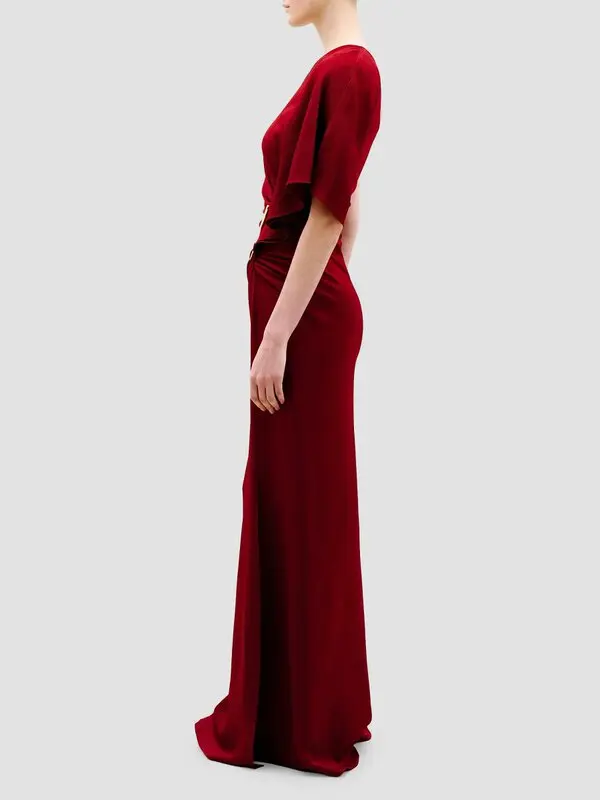Silvia Tcherassi Doli Satin Draped Column Gown - Burgundy