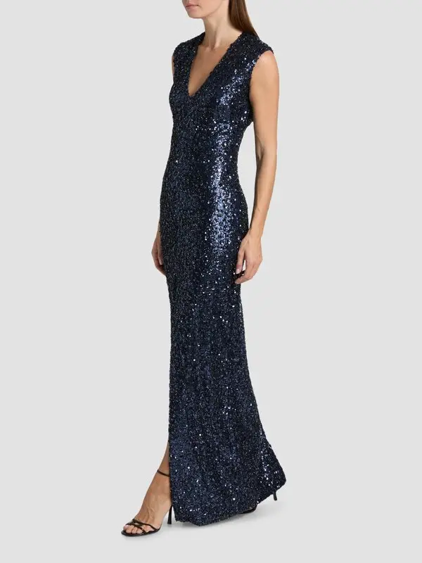 Prabal Gurung Eva Sequined V-neck Sheath Gown