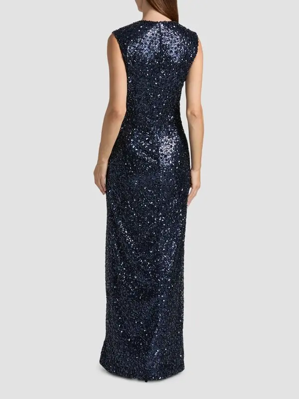 Prabal Gurung Eva Sequined V-neck Sheath Gown
