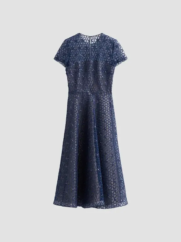 Naeem Khan Floral Corded A-line Cocktail Dress - Navy