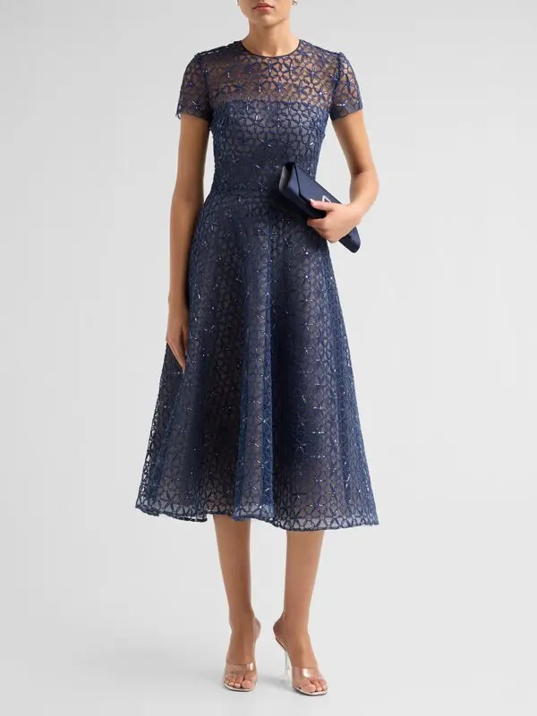 Naeem Khan Floral Corded A-line Cocktail Dress