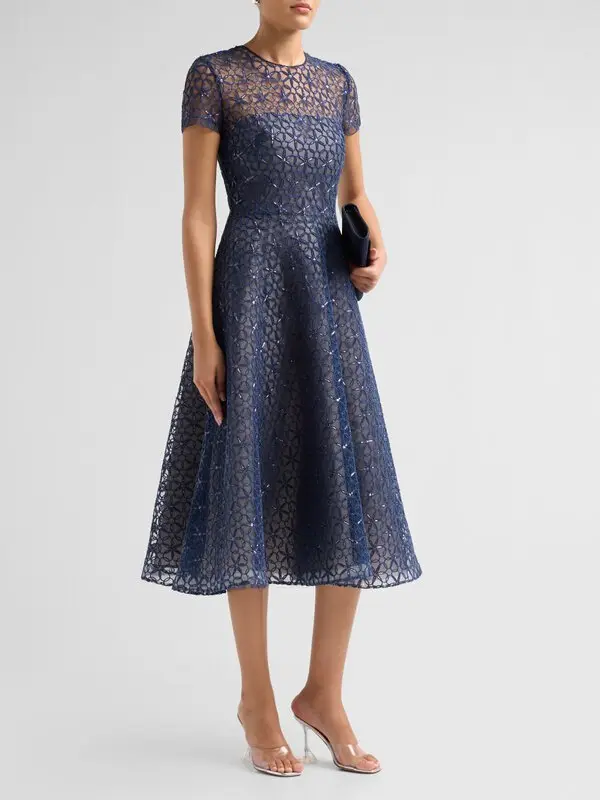 Naeem Khan Floral Corded A-line Cocktail Dress