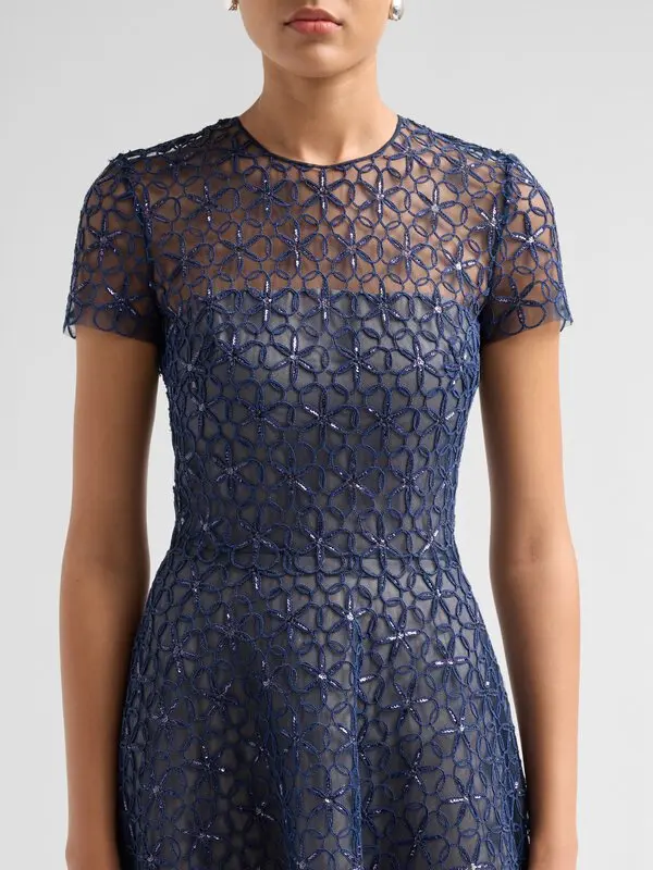 Naeem Khan Floral Corded A-line Cocktail Dress