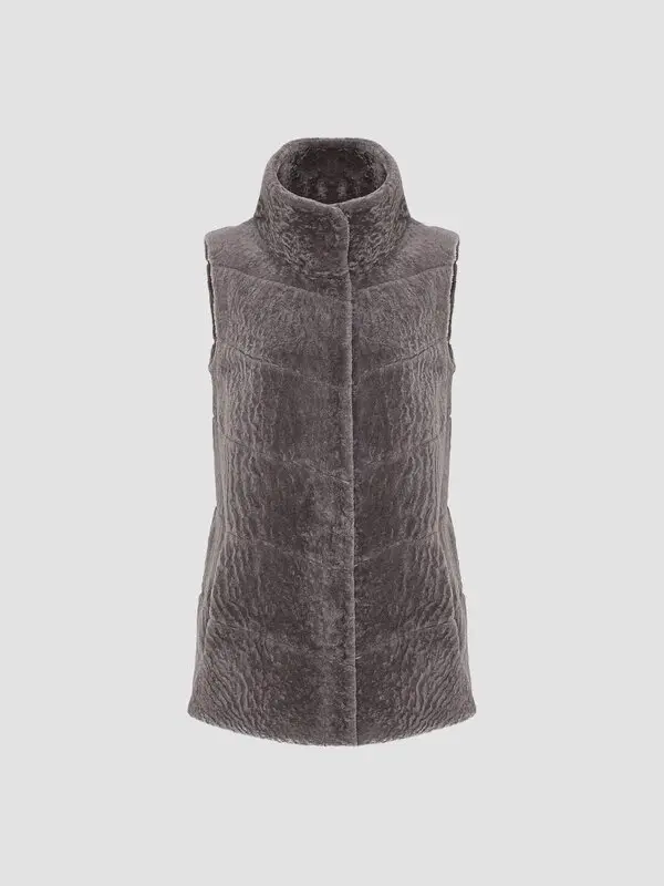 Gorski Reversible Textured Shearling Lamb Vest - Gray