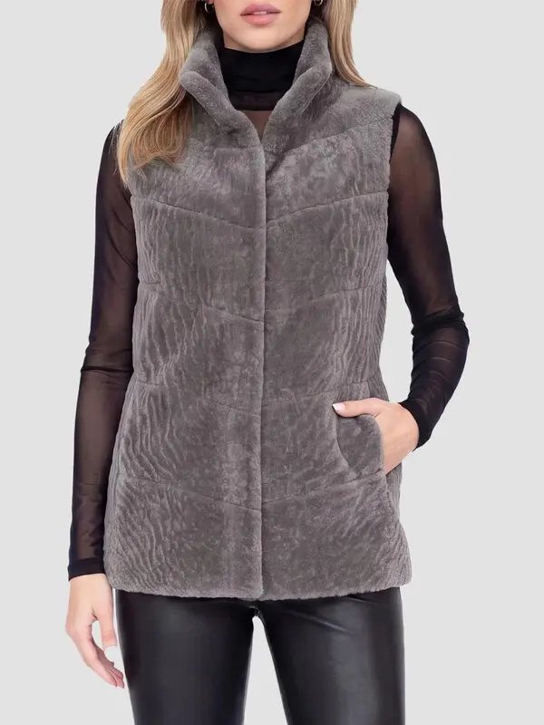 Gorski Reversible Textured Shearling Lamb Vest - Gray