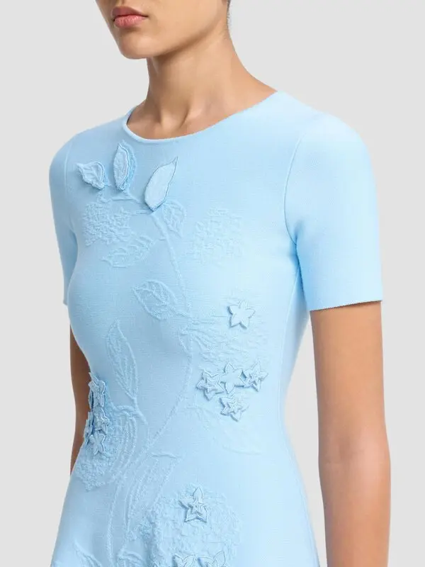 Oscar De La Renta Porcelain Flower Embroidered Minidress