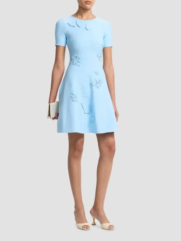 Oscar De La Renta Porcelain Flower Embroidered Minidress