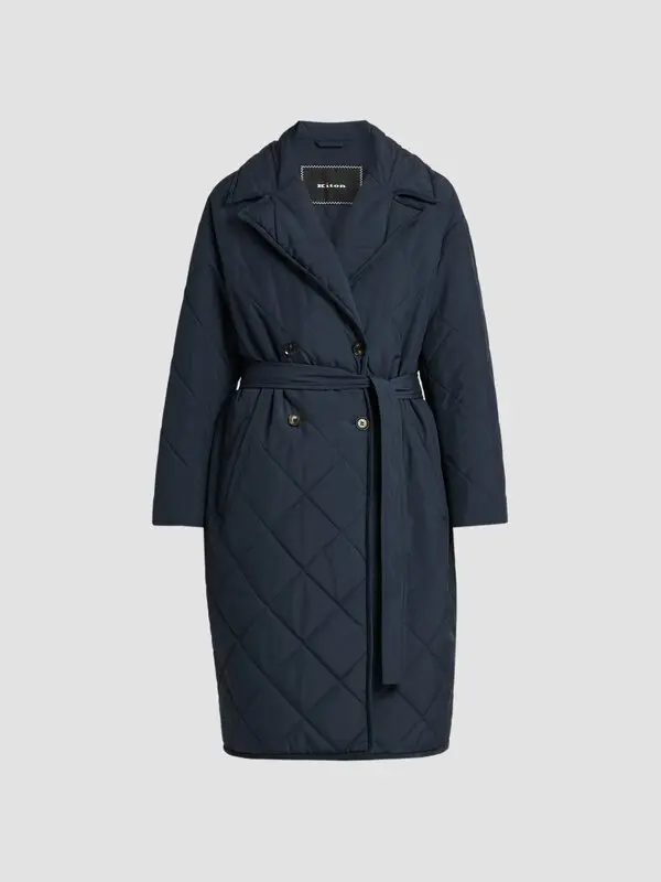Kiton Quilted Belted Trench Coat - Blue