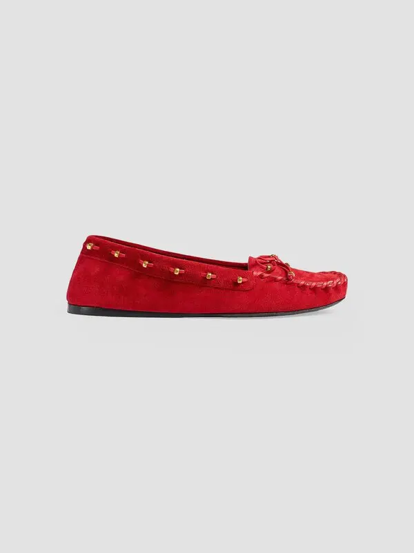 Khaite Milly Bow-detail Embellished Suede Moccasins - Lipstick