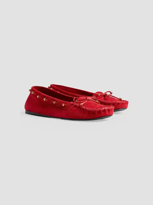 Khaite Milly Bow-detail Embellished Suede Moccasins - Lipstick