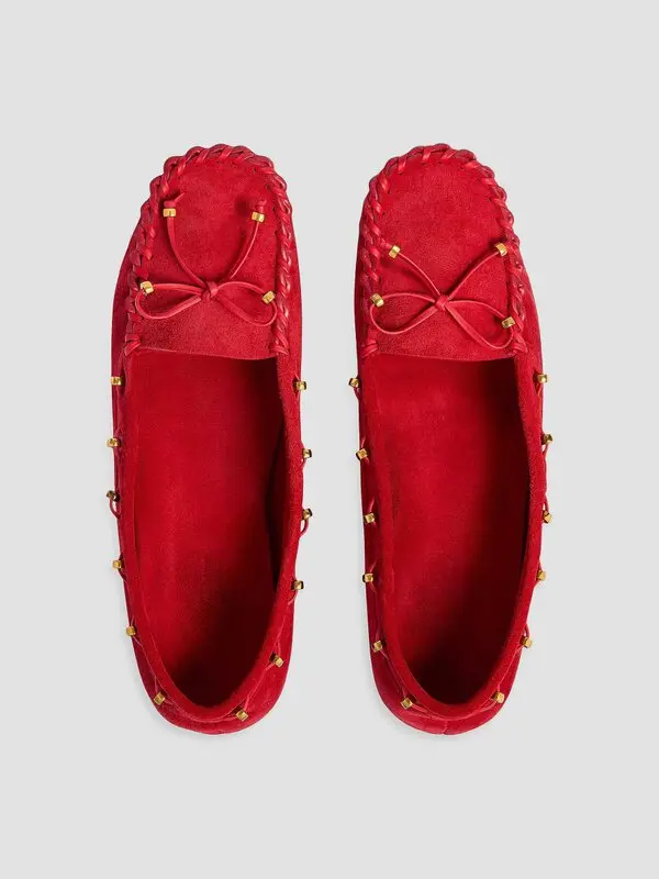 Khaite Milly Bow-detail Embellished Suede Moccasins - Lipstick