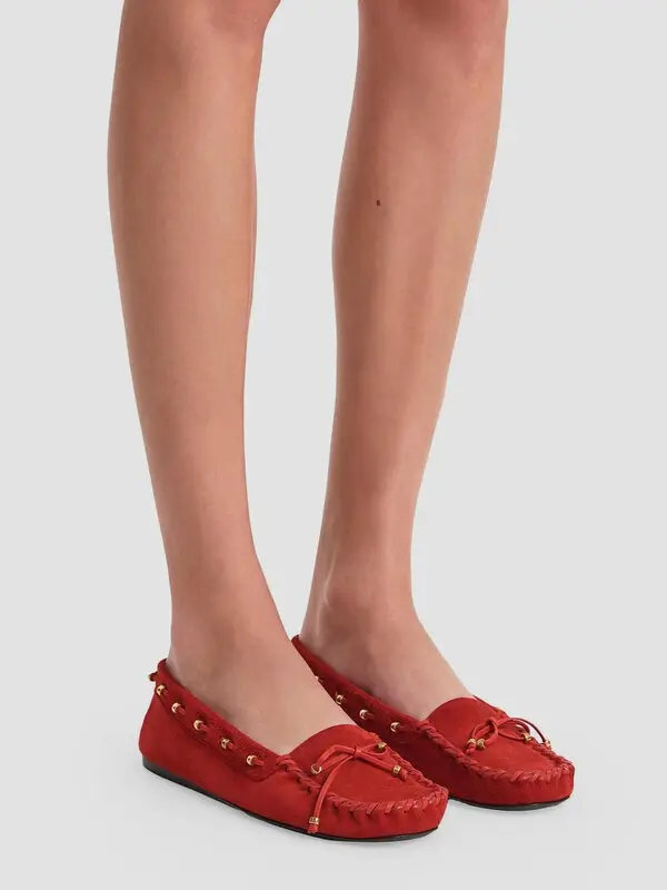 Khaite Milly Bow-detail Embellished Suede Moccasins - Lipstick