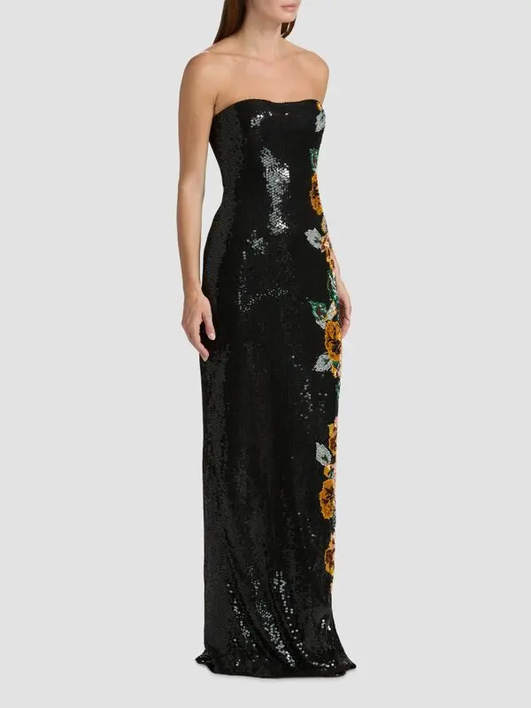 Prabal Gurung Shalom Floral Sequined Strapless Gown