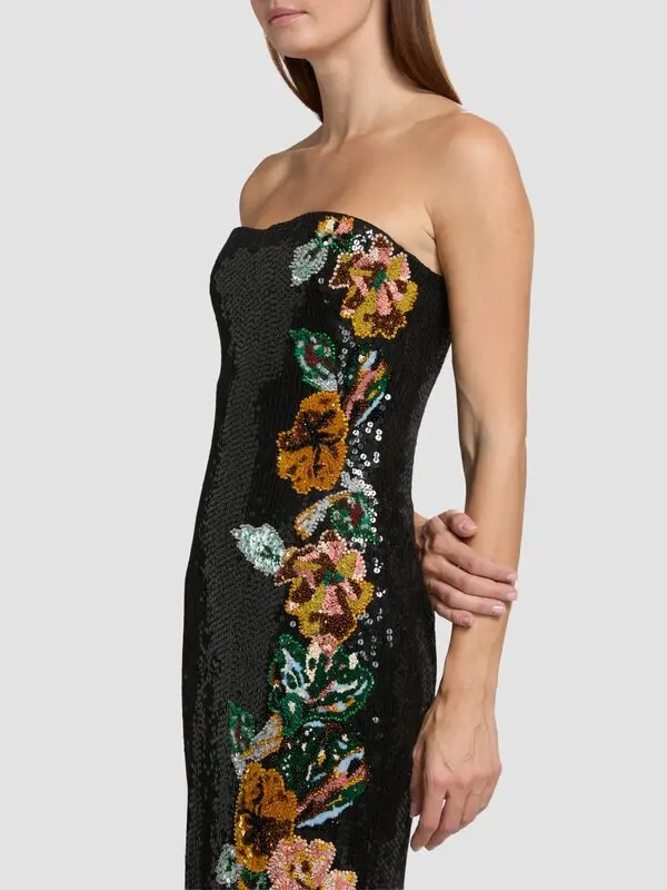 Prabal Gurung Shalom Floral Sequined Strapless Gown
