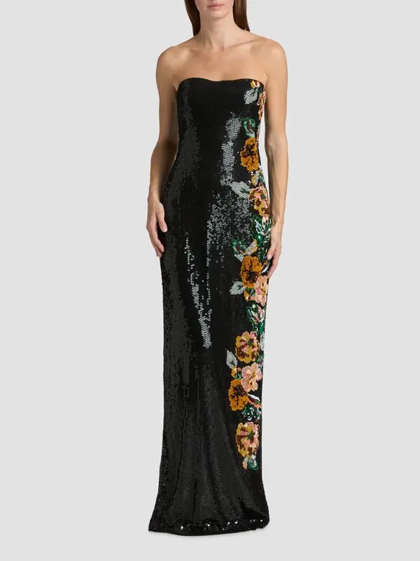 Prabal Gurung Shalom Floral Sequined Strapless Gown