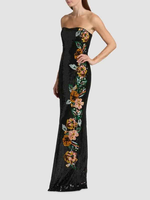 Prabal Gurung Shalom Floral Sequined Strapless Gown