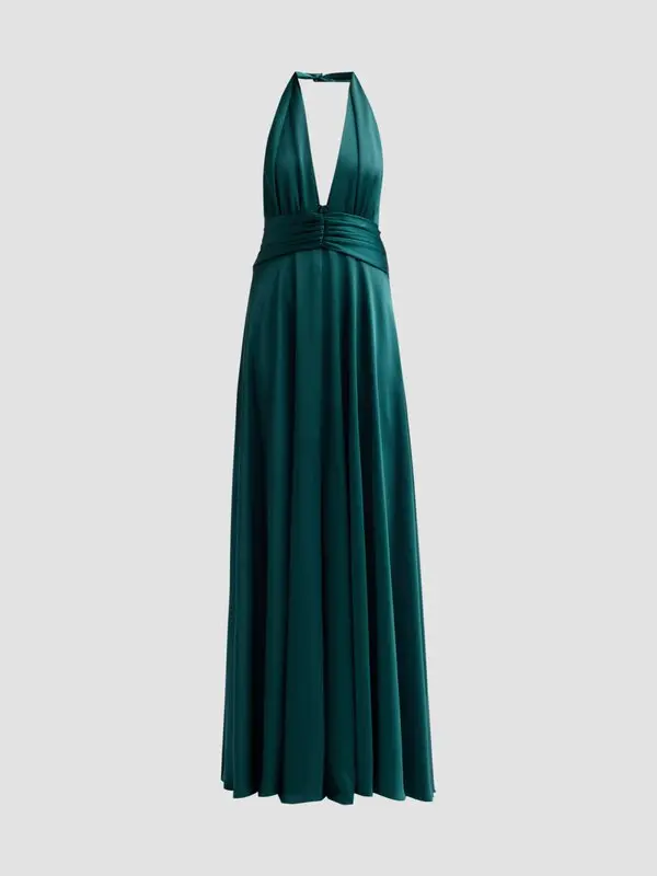 Ramy Brook Jasmine Backless Plunging Halter Gown