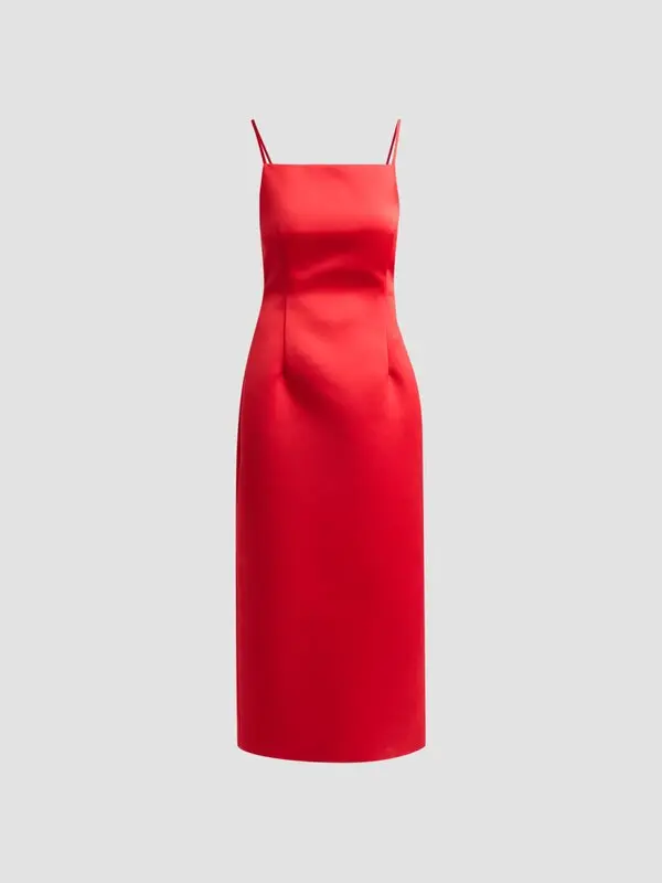 Prabal Gurung Satin Darted Square Neck Midi Dress