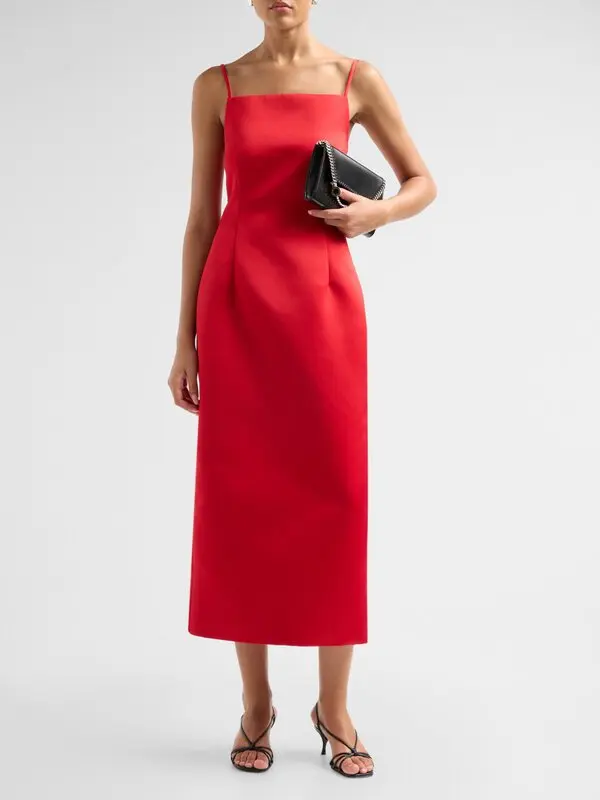 Prabal Gurung Satin Darted Square Neck Midi Dress