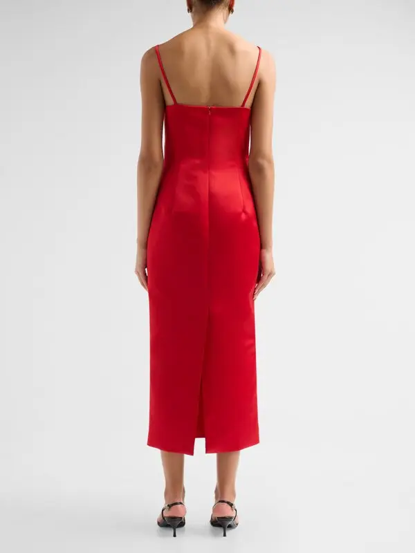 Prabal Gurung Satin Darted Square Neck Midi Dress