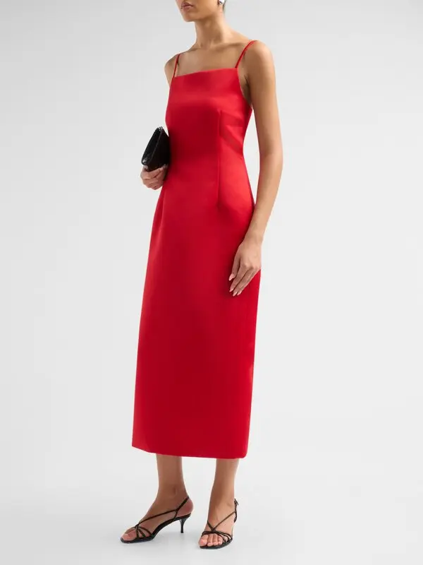 Prabal Gurung Satin Darted Square Neck Midi Dress