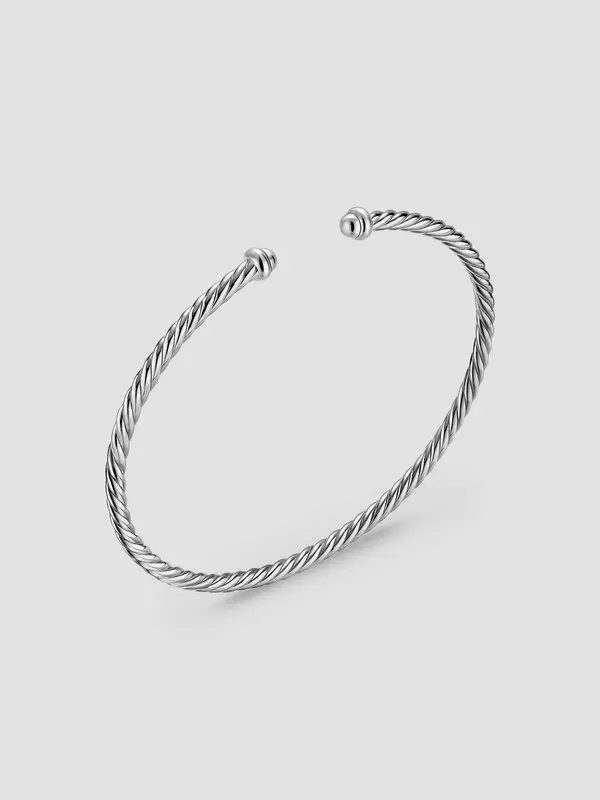 David Yurman Micro Cable Flex Bracelet In Sterling 2.6mm