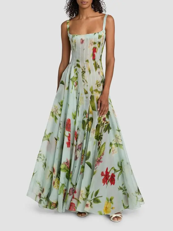 Oscar De La Renta Floral Silk Gazar A-line Gown