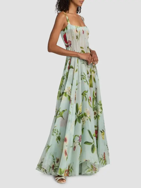 Oscar De La Renta Floral Silk Gazar A-line Gown