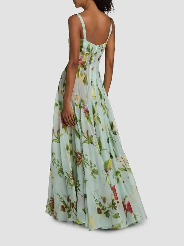 Oscar De La Renta Floral Silk Gazar A-line Gown